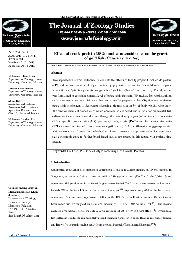 (PDF) Effect of crude protein (35%) and carotenoids diet on the growth ...