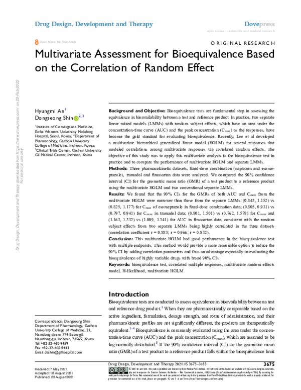 (PDF) Multivariate Assessment for Bioequivalence Based on the Correlation of Random Effect