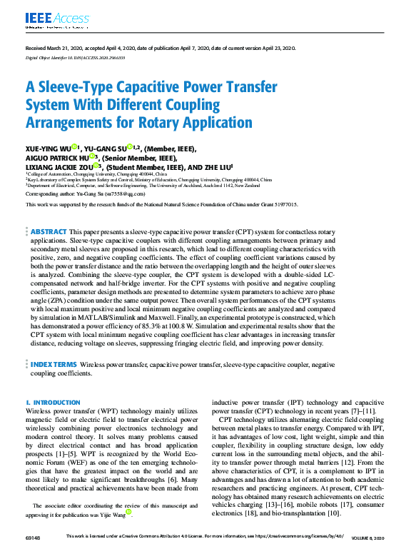 (PDF) A Sleeve-Type Capacitive Power Transfer System With Different ...