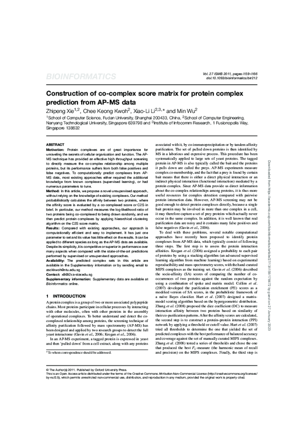 (PDF) Construction of co-complex score matrix for protein complex ...