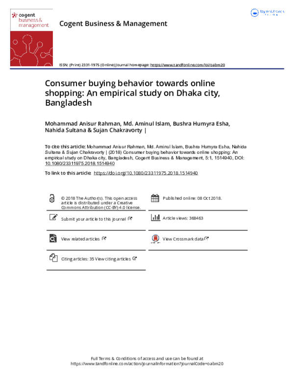 (PDF) Consumer buying behavior towards online shopping: An empirical study on Dhaka city, Bangladesh