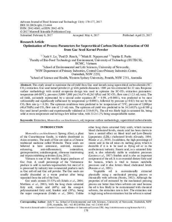 Pdf Optimisation Of Process Parameters For Supercritical Carbon