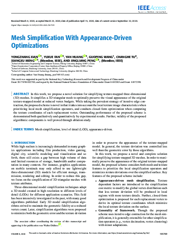 (PDF) Mesh Simplification With Appearance-Driven Optimizations