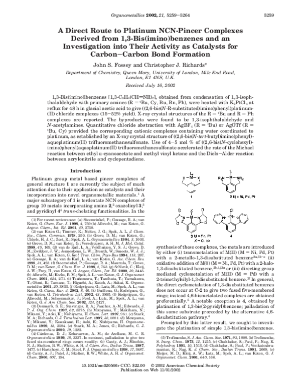 (PDF) A Direct Route to Platinum NCN-Pincer Complexes Derived from 1,3 ...