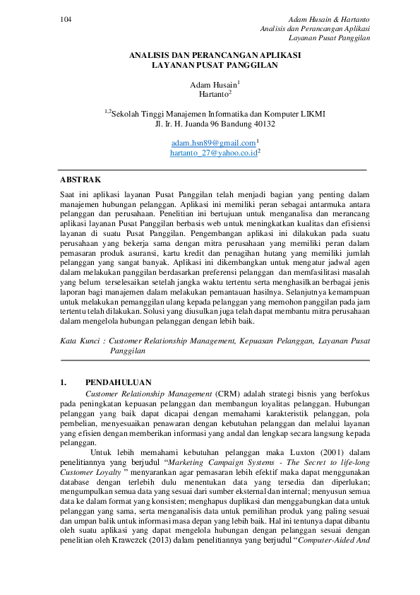 (PDF) Analisa dan Perancangan Aplikasi Layanan Pusat Panggilan