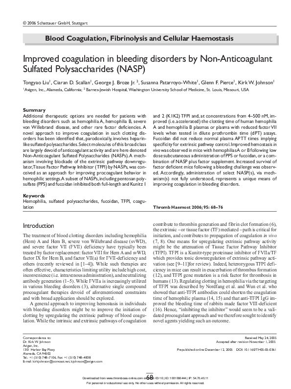 (PDF) Improved coagulation in bleeding disorders by Non-Anticoagulant ...
