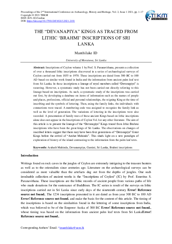 (PDF) The “Devanapiya” Kings as Traced from Lithic ‘Brahmi ...