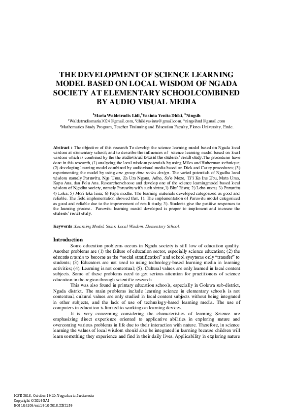 (PDF) The Development of Science Learning Model Based on Local Wisdom ...