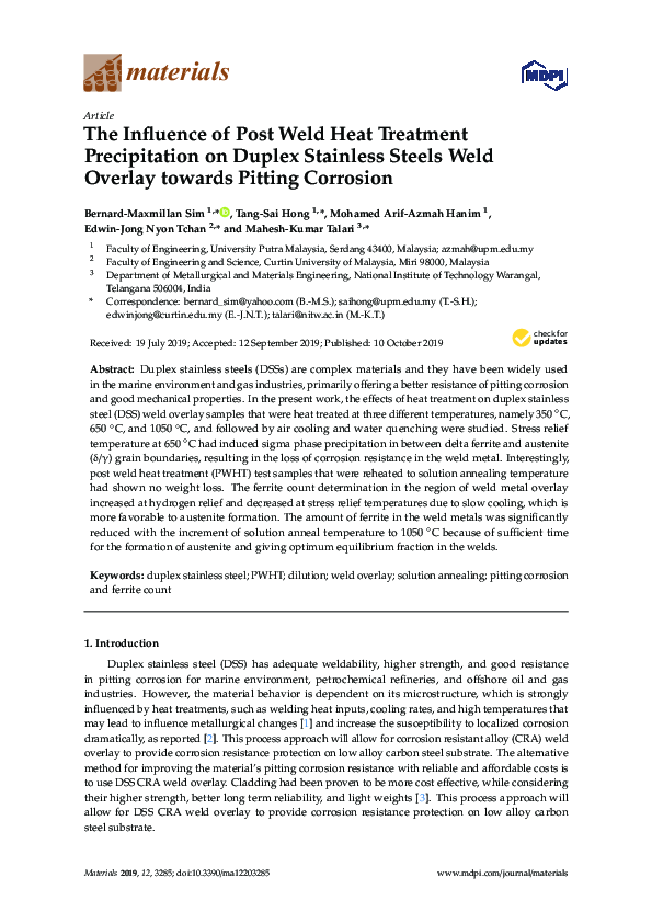 (PDF) The Influence of Post Weld Heat Treatment Precipitation on Duplex ...