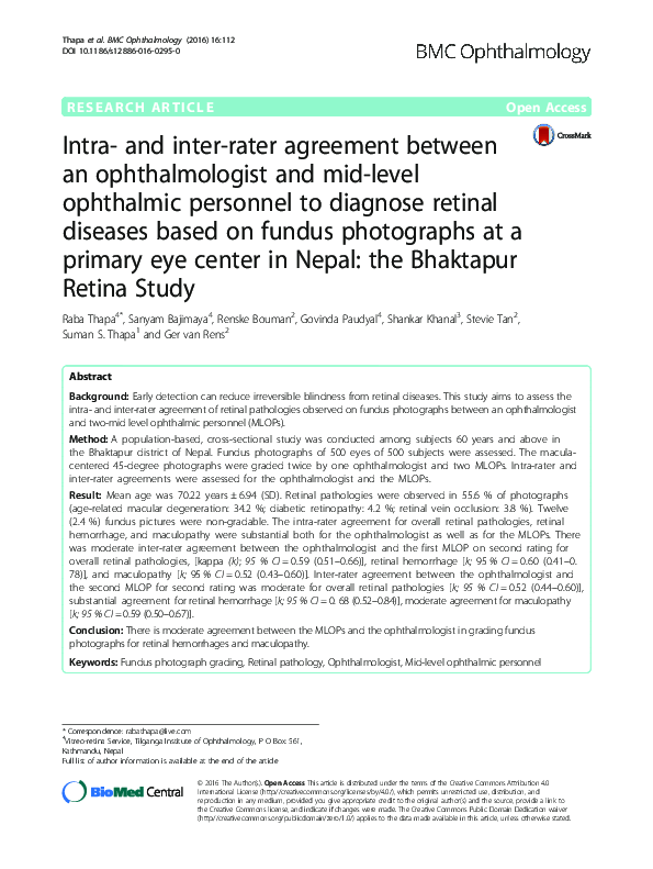 (PDF) Intra- and inter-rater agreement between an ophthalmologist and ...