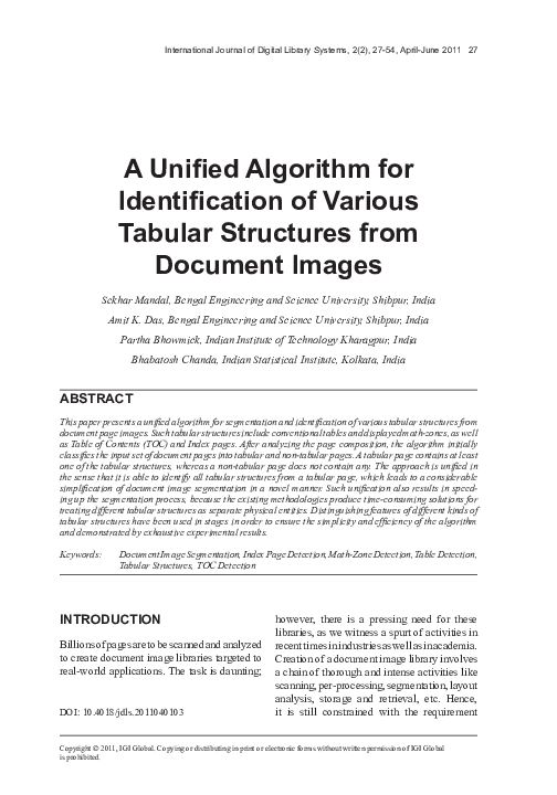 (PDF) A Unified Algorithm for Identification of Various Tabular Structures from Document Images