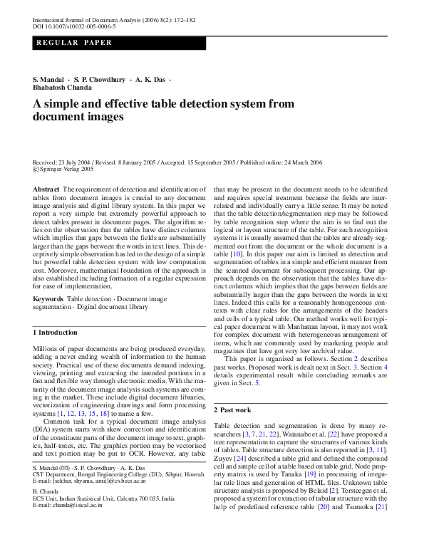 (PDF) A simple and effective table detection system from document images