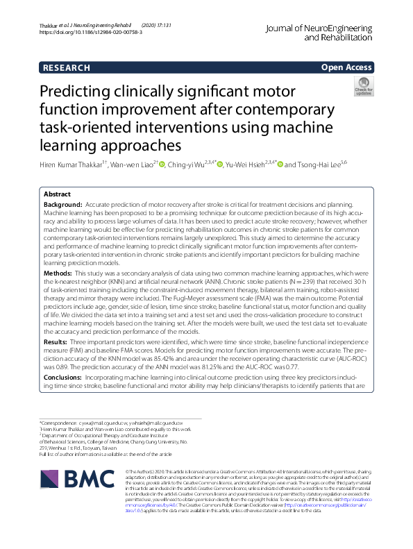 (PDF) Predicting clinically significant motor function improvement ...