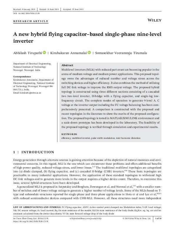 (PDF) A new hybrid flying capacitor–based single‐phase nine‐level inverter