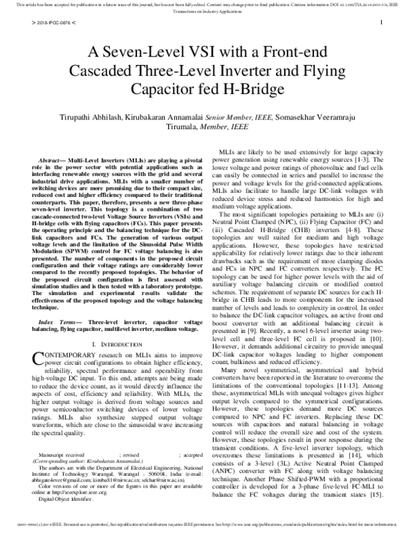 (PDF) A Seven-Level VSI With a Front-End Cascaded Three-Level Inverter ...