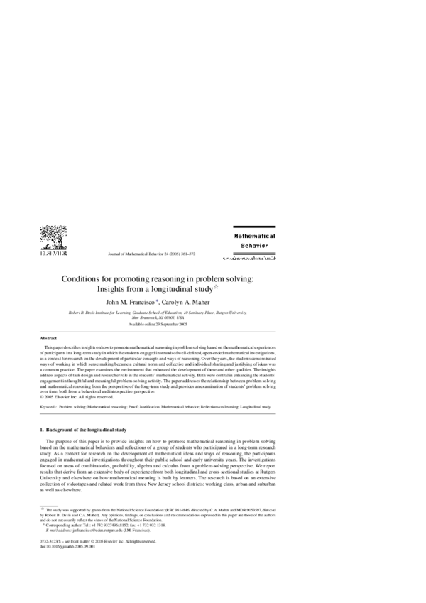 (PDF) Conditions for promoting reasoning in problem solving: Insights from a longitudinal study