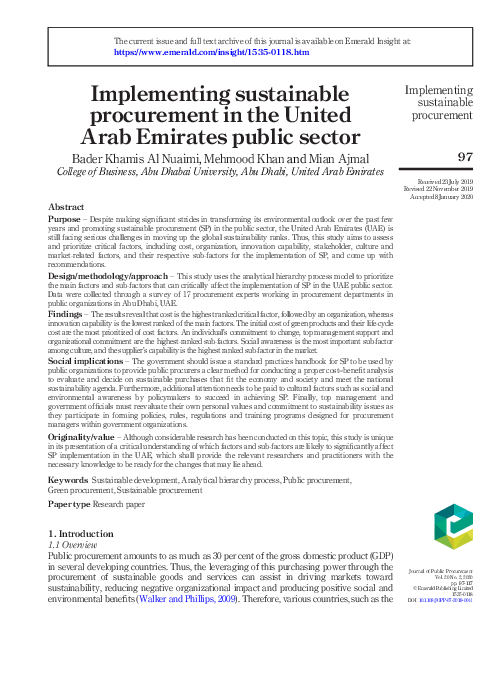 (PDF) Implementing sustainable procurement in the United Arab Emirates ...