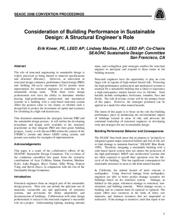 (PDF) Consideration of Building Performance in Sustainable Design: A ...