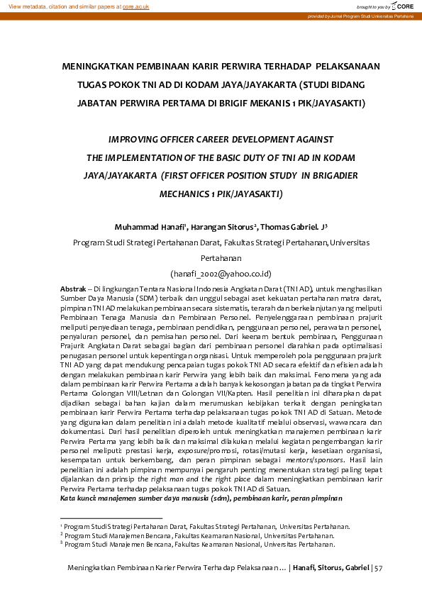 (PDF) Meningkatkan Pembinaan Karir Perwira Terhadap Pelaksanaan Tugas ...