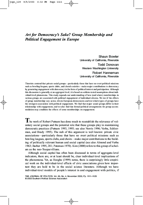 (PDF) Art for Democracy's Sake? Group Membership and Political ...