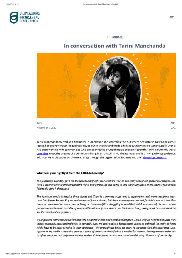 (PDF) In conversation with Tarini Manchanda – GAGGA