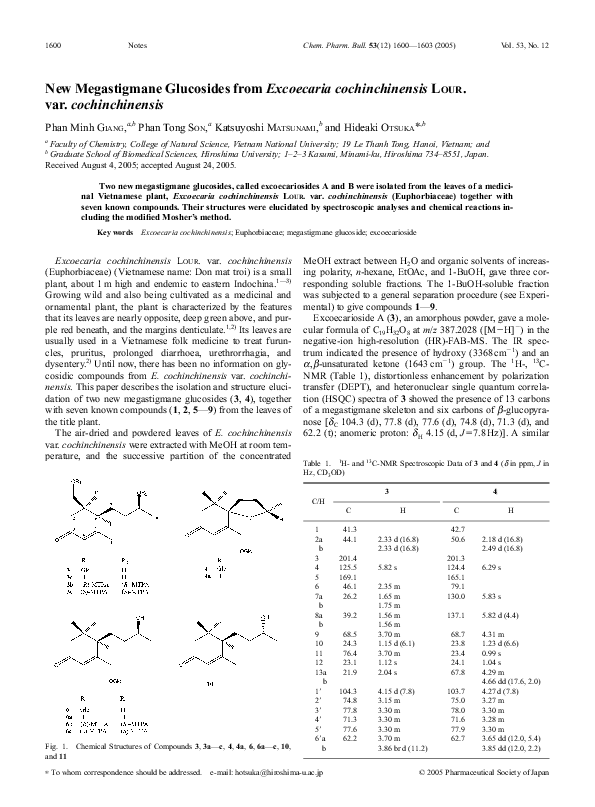(PDF) New Megastigmane Glucosides from Excoecaria cochinchinensis LOUR ...