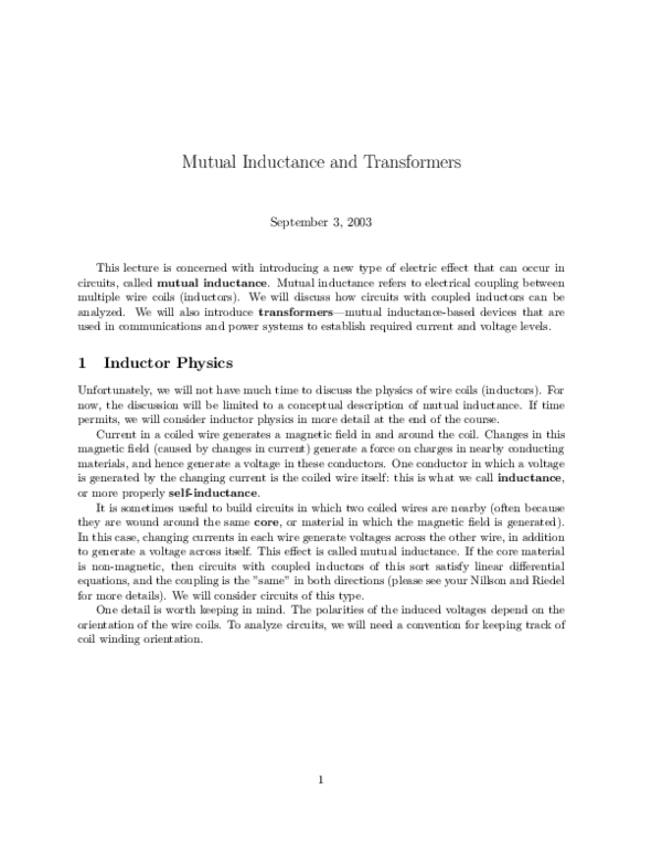 (PDF) Mutual inductance and transformers