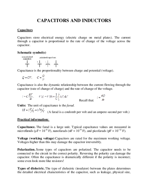 (PDF) Capacitors and inductors