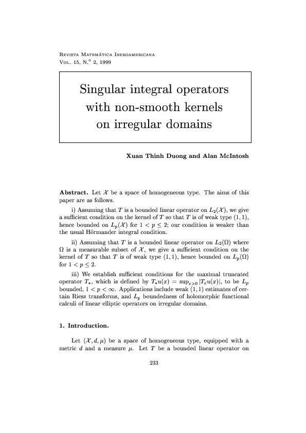 Pdf Singular Integral Operators With Non Smooth Kernels On Irregular