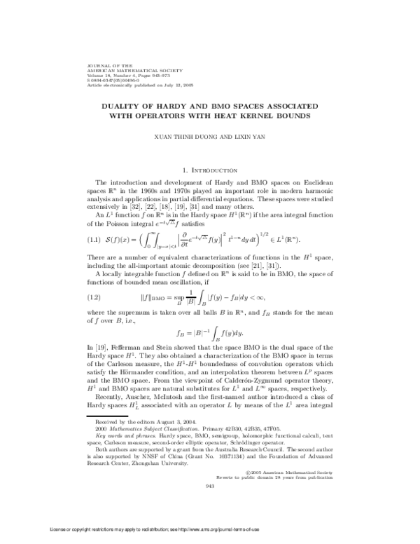 Pdf Duality Of Hardy And Bmo Spaces Associated With Operators With Heat Kernel Bounds