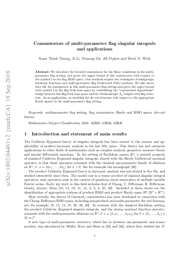 Pdf Commutators Of Multiparameter Flag Singular Integrals And
