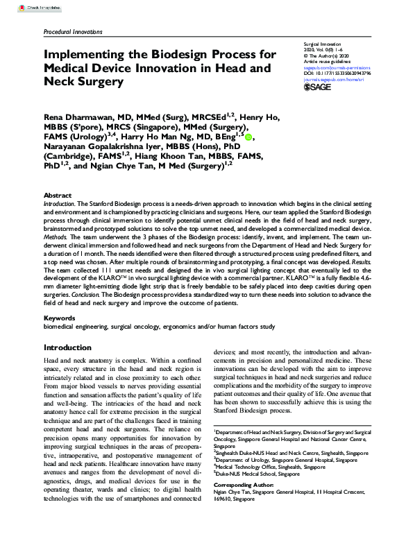 (PDF) Implementing the Biodesign Process for Medical Device Innovation ...
