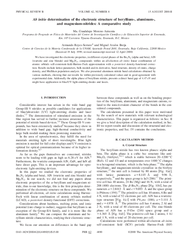 Pdf Ab Initio Determination Of The Electronic Structure Of Beryllium Aluminum And 
