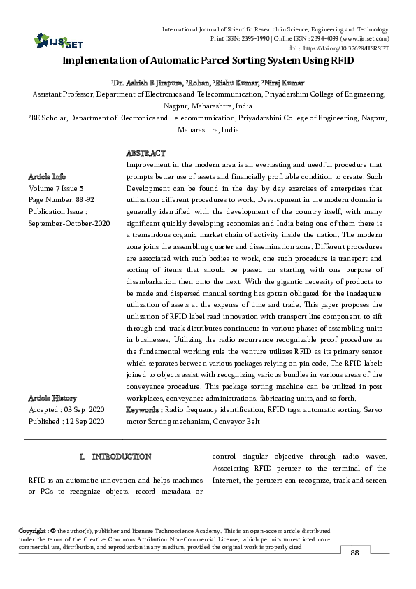 (PDF) Implementation of Automatic Parcel Sorting System Using RFID | Rishu Kumar - Academia.edu