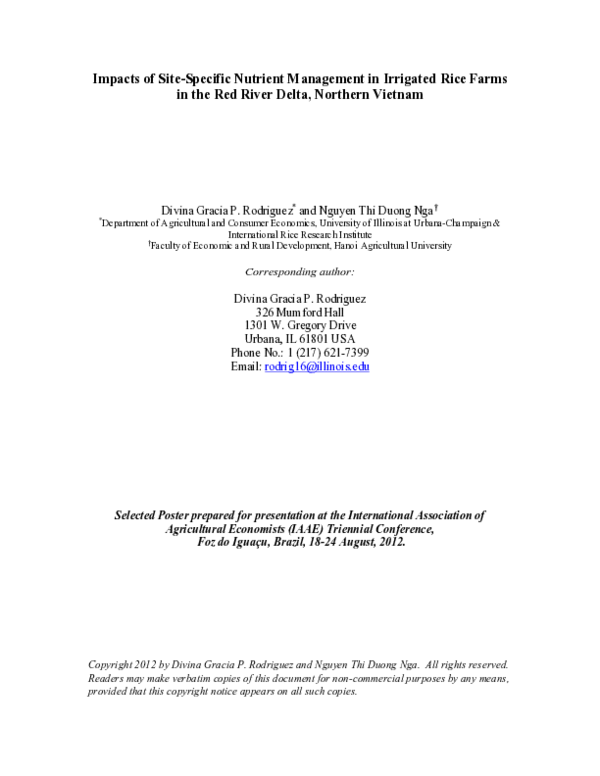 (PDF) Impacts of Site-Specific Nutrient Management in Irrigated Rice ...