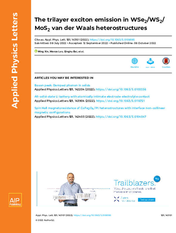 (PDF) The trilayer exciton emission in WSe2/WS2/MoS2 van der Waals ...