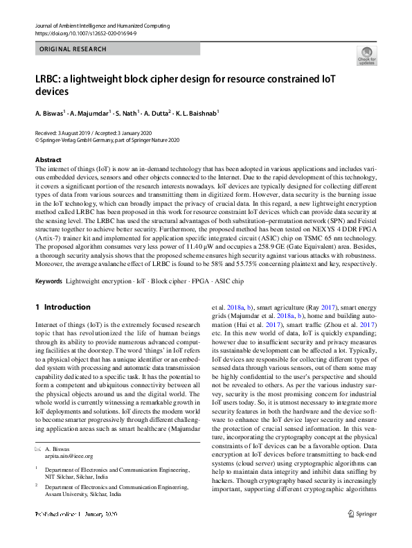 (PDF) LRBC: a lightweight block cipher design for resource constrained IoT devices