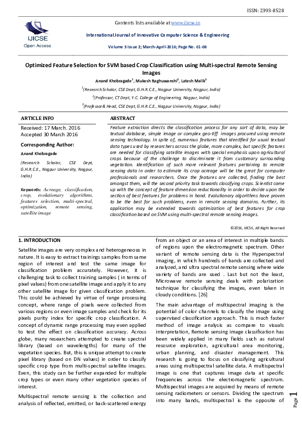 (PDF) Optimized Feature Selection for SVM based Crop Classification ...