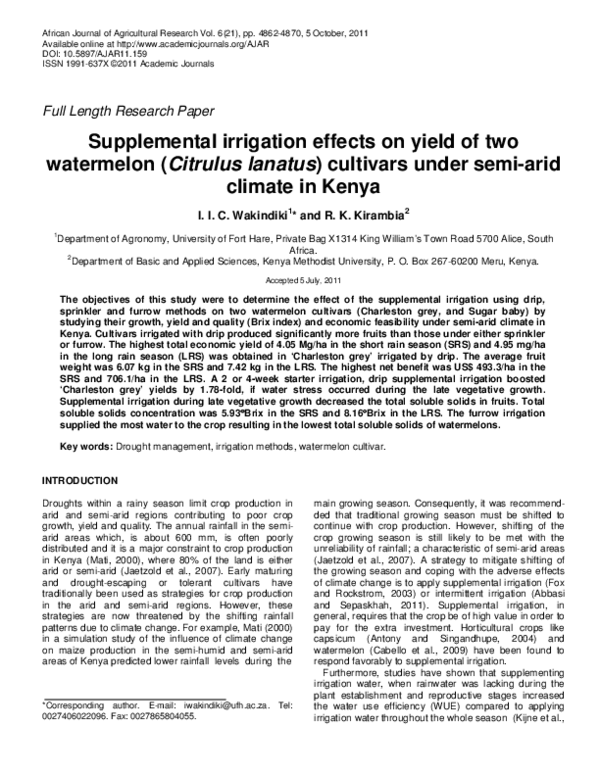 (PDF) Supplemental irrigation effects on yield of two watermelon ...