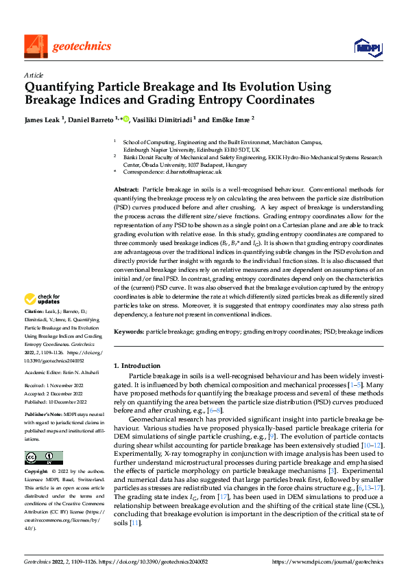 (PDF) Quantifying Particle Breakage and Its Evolution Using Breakage Indices and Grading Entropy ...