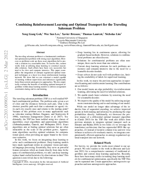 (PDF) Combining Reinforcement Learning and Optimal Transport for the Traveling Salesman Problem