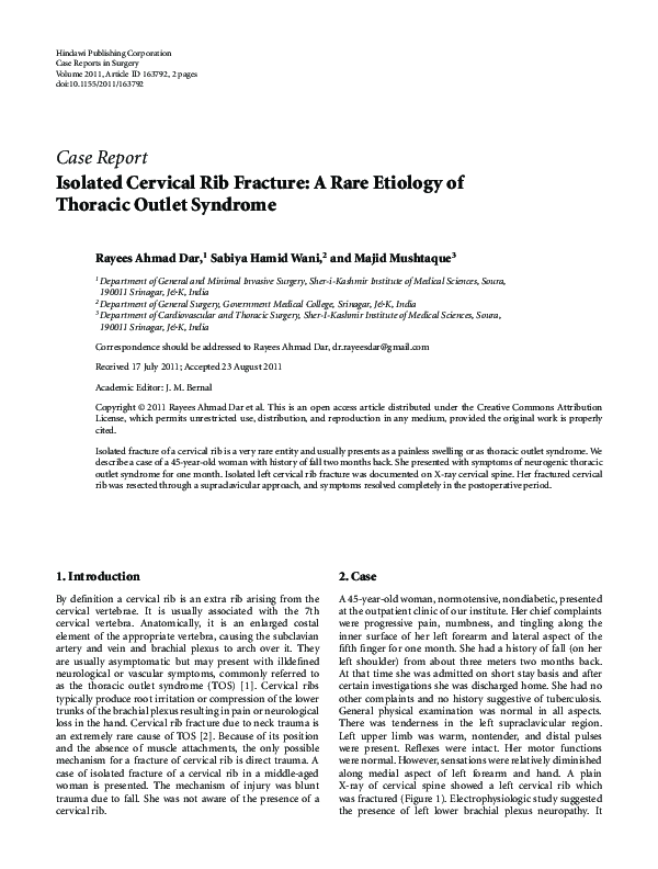 (PDF) Isolated Cervical Rib Fracture: A Rare Etiology of Thoracic ...