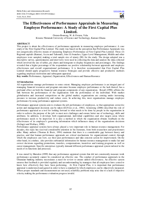 (PDF) The Effectiveness of Performance Appraisals in Measuring Employee Performance: A Study of ...