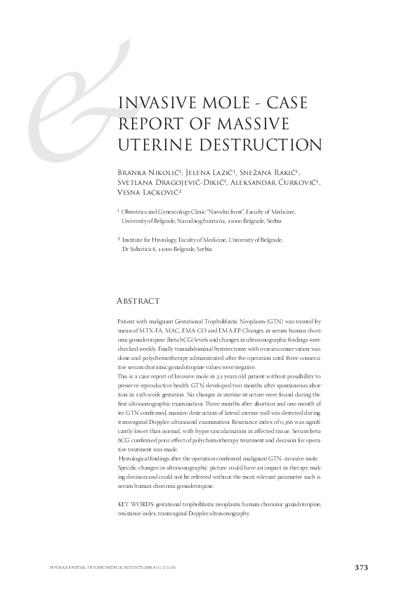 (PDF) Invasive mole--case report of massive uterine destruction