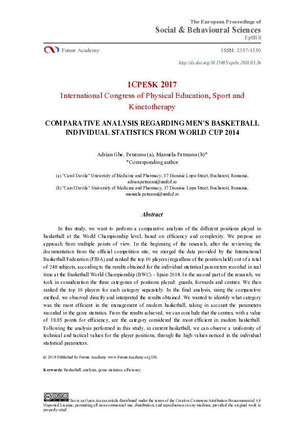 (PDF) Comparative Analysis Regarding Men’s Basketball Individual ...