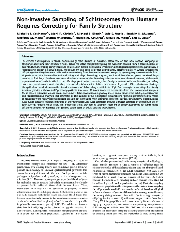 (PDF) Non-Invasive Sampling of Schistosomes from Humans Requires ...