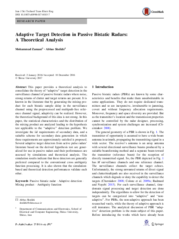 (PDF) Adaptive Target Detection in Passive Bistatic Radars: A Theoretical Analysis