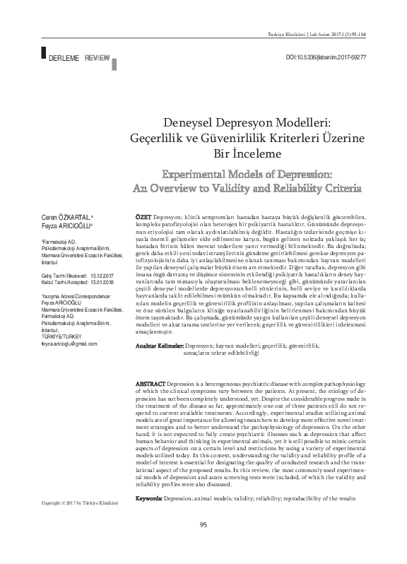 (PDF) Experimental Models of Depression: An Overview to Validity and ...
