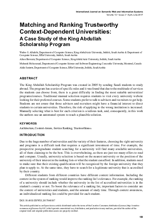 (PDF) Matching and Ranking Trustworthy Context-Dependent Universities