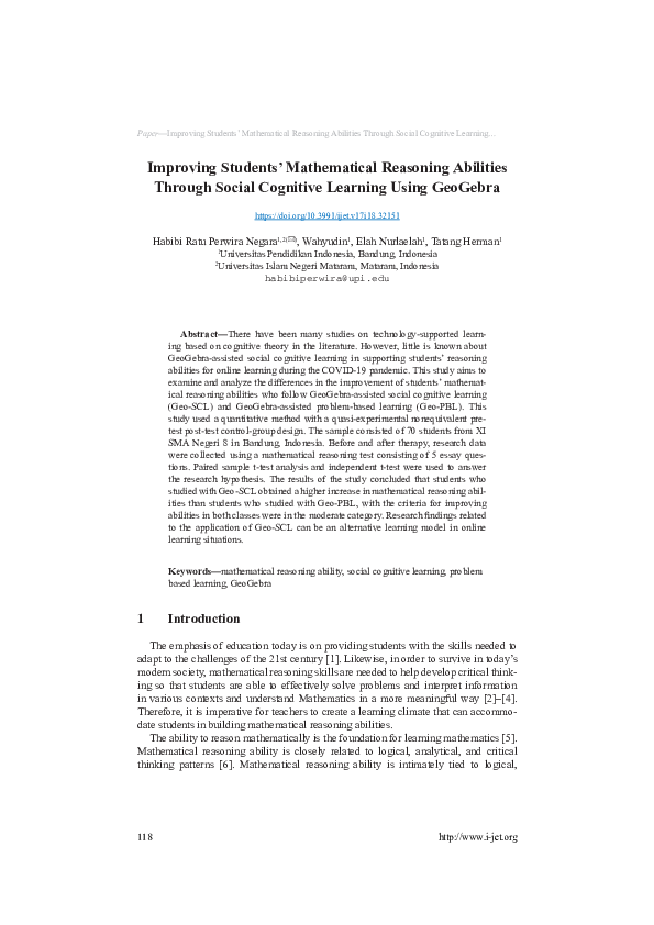 (PDF) Improving Students’ Mathematical Reasoning Abilities Through Social Cognitive Learning ...